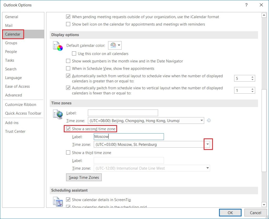Adding Time Zones To Outlook Calendar Printable Calendar